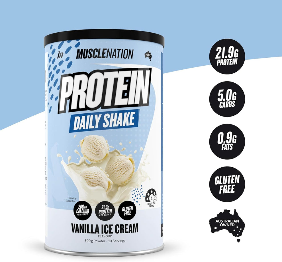 Muscle Nation Vanilla Ice Cream Daily Shake - Protein Powder-300g (10 ...